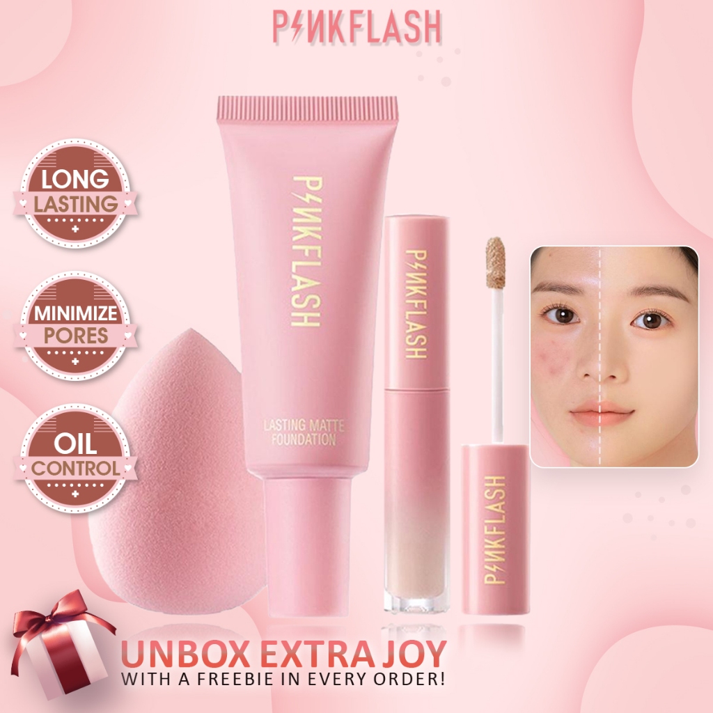 PINKFLASH Perfect Skin 3PCS Face Makeup Set Matte Foundation Full ...