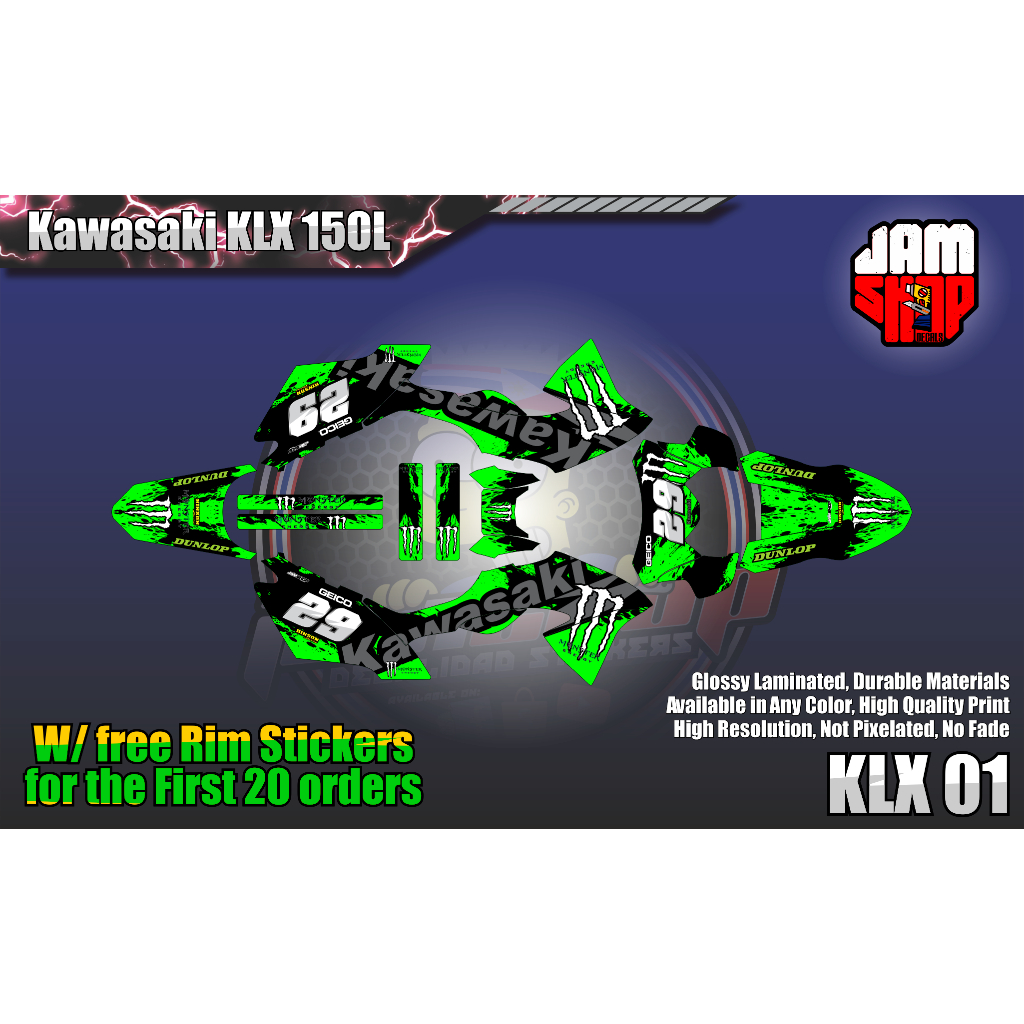 KLX 150L Kawasaki Full Decals w/ FREE RIM STICKER - Limited Edition ...