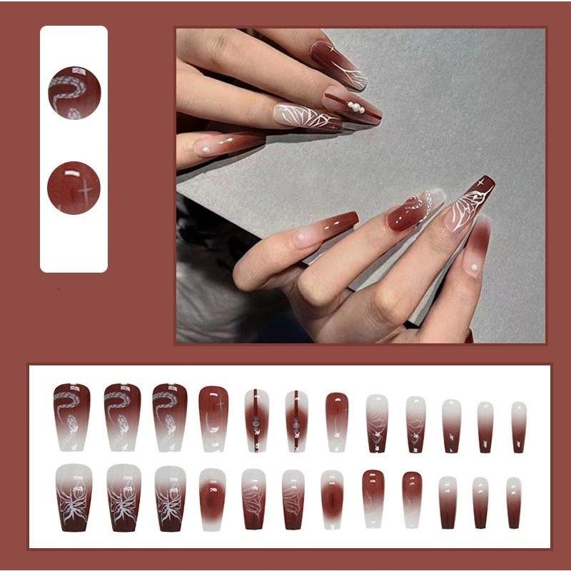 【FREE GIFT】24Pcs/Set Fake Nails Waterproof Fake Nail Set with Glue ...
