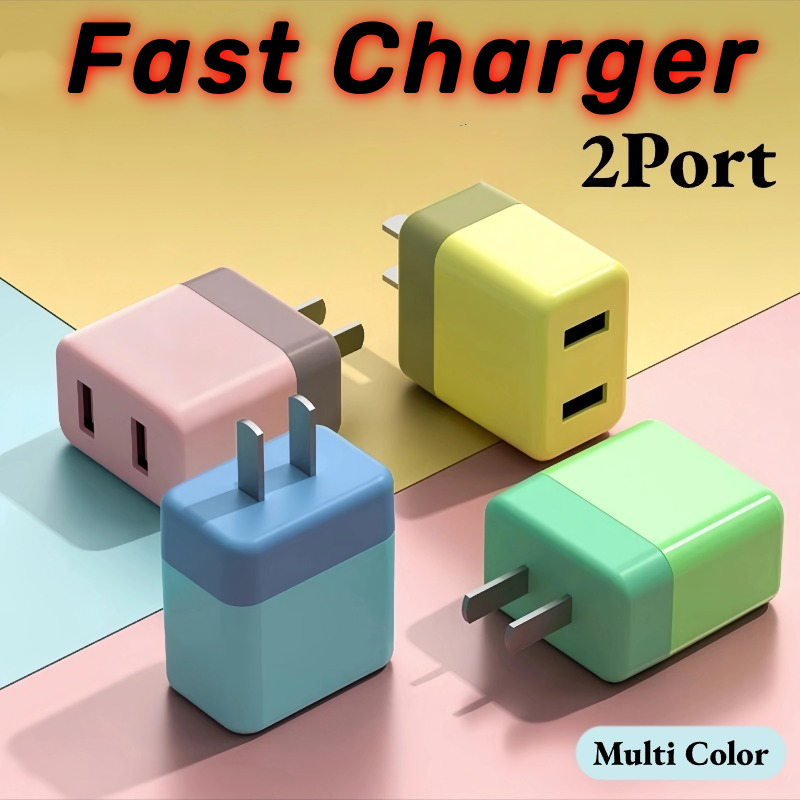 Fast Charger 5V 2A Macaron Color USB Adapter 2 Ports Fast Charging for ...