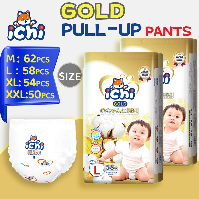 ICHI Pull-up Pants Baby diapers GOLD All size 50pcs/pk Bundle Pack Large Size Medium L XL XXL ...