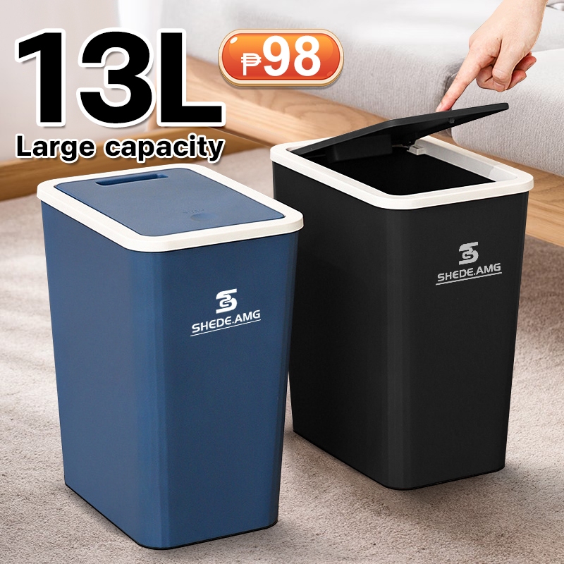 Flyingpigshop 13L Press Type Trash Can Rectangular Garbage Bin High ...