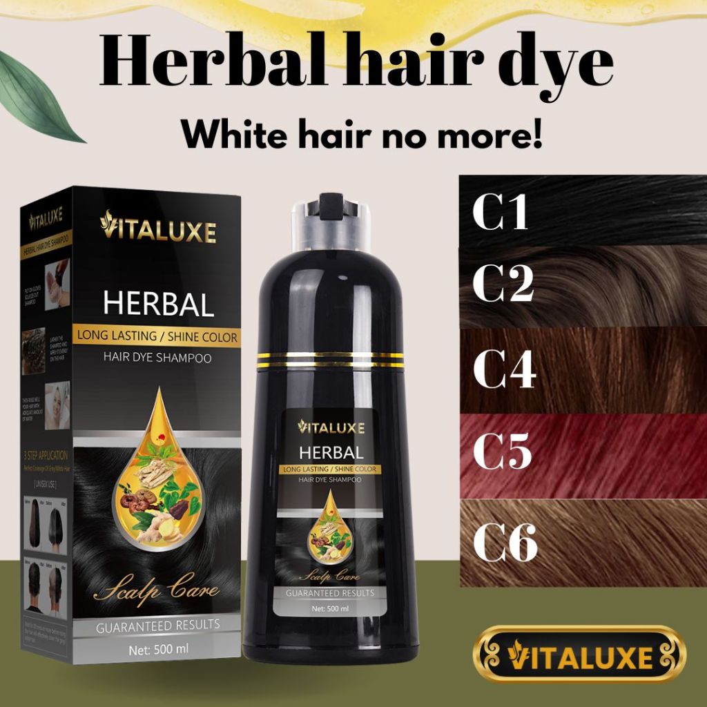 Vitaluxe Official Herbal Hair Dye Shampoo Instant Color White Gray ...