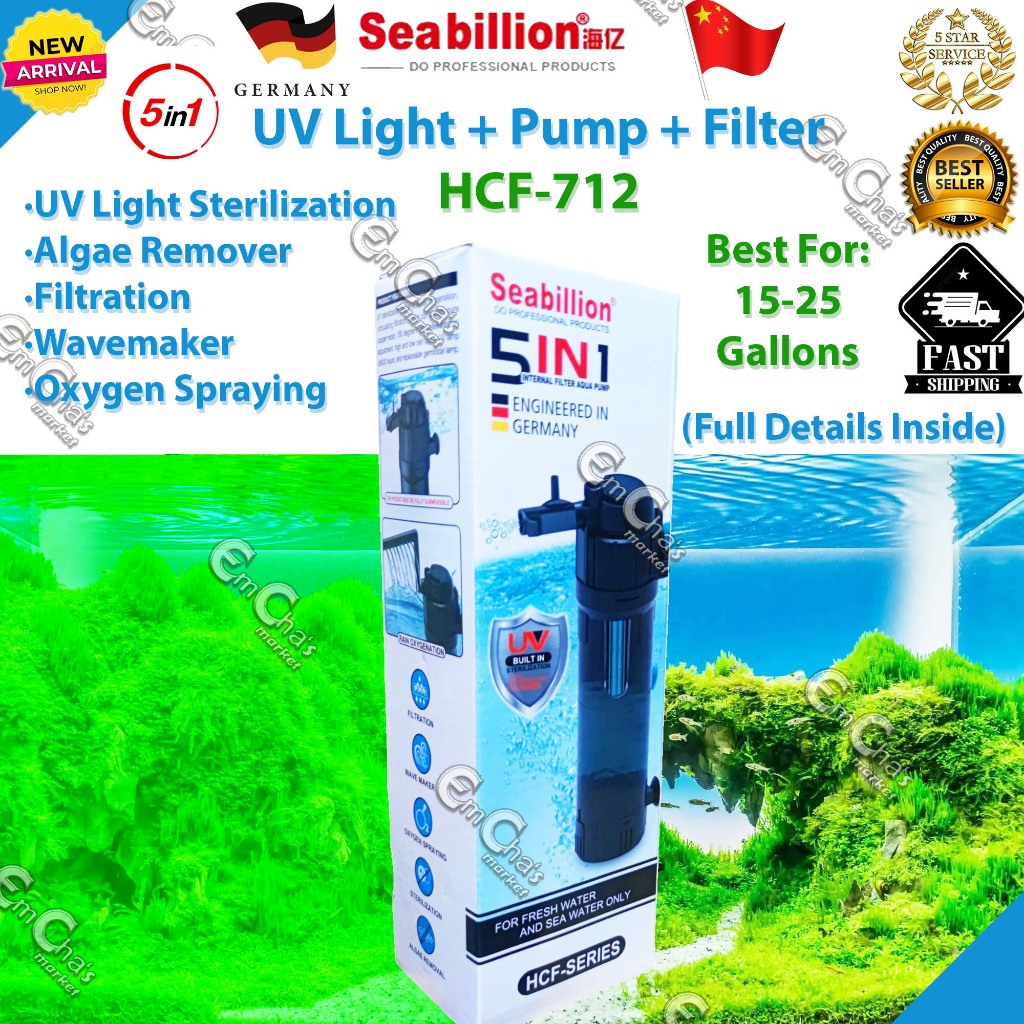 Seabillion 5-in-1 HCF-712 (Seven Twelve) Aquarium UV Light and Filter Pump (acc)(flt)(15gl)(20gl ...