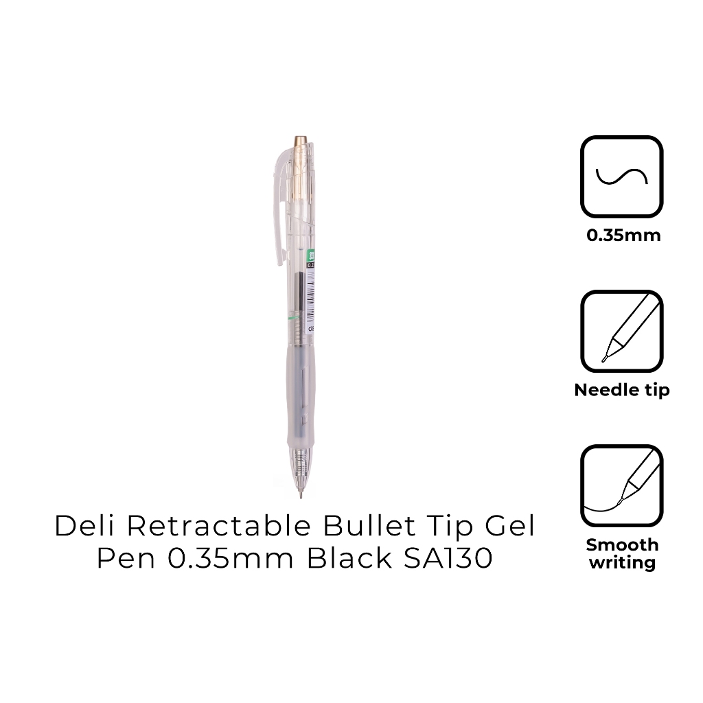 Deli SA130 Retractable Gel Pen 0.35mm Black 1pc | Shopee Philippines