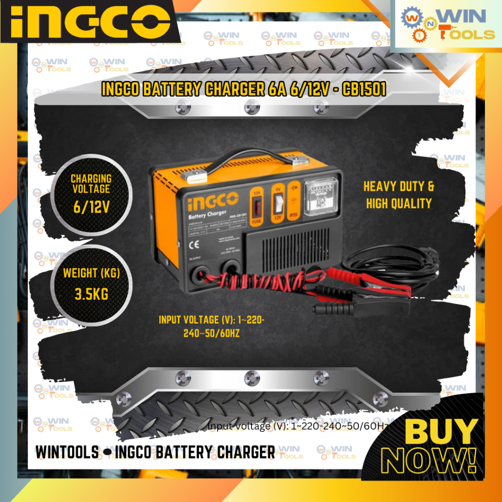INGCO BATTERY CHARGER 6A 6/12V - CB1501 | Shopee Philippines