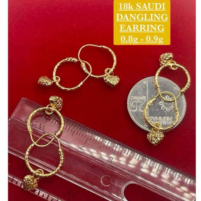PAWNABLE 18K SAUDI GOLD GOLD Dangling Heart EARRINGS | Shopee Philippines
