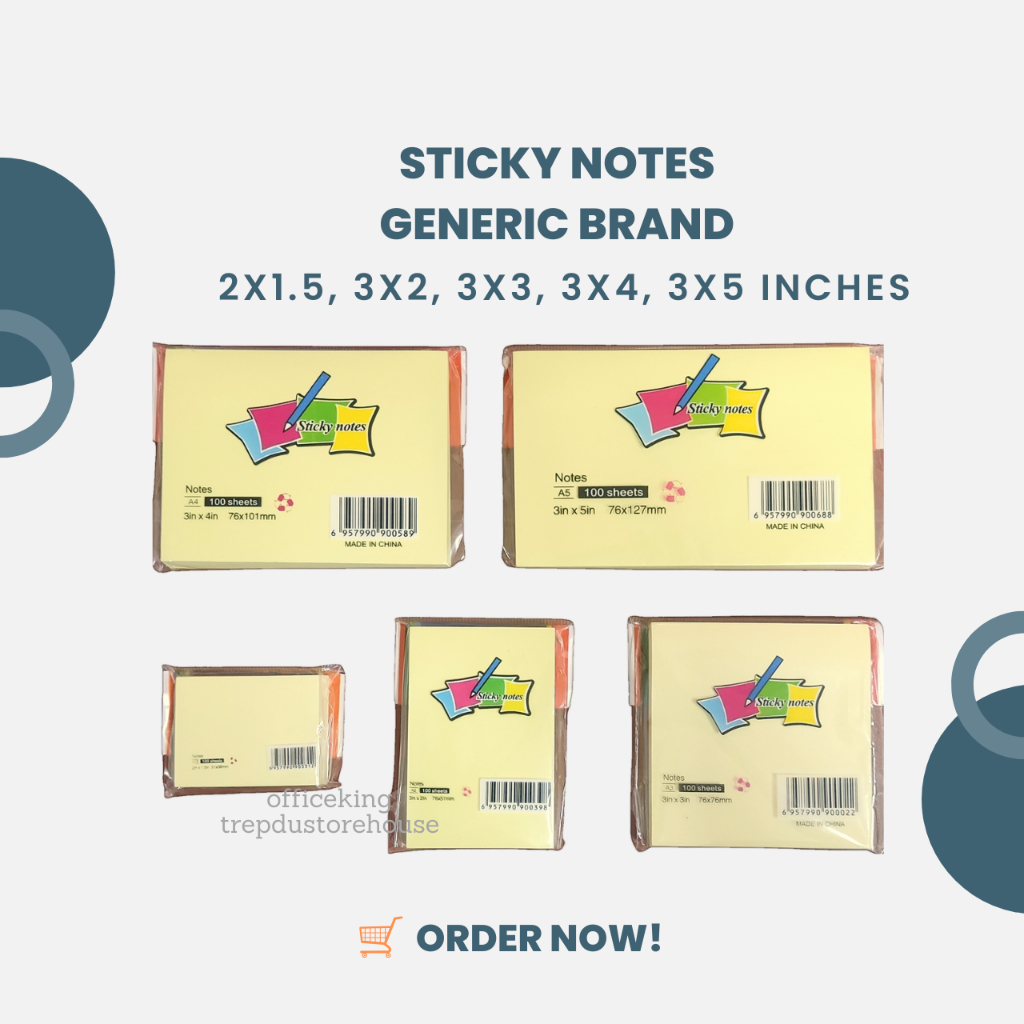 Sticky Notes Yellow 100 sheets 2x1.5, 3x2, 3x3, 3x4, 3x5 inches ...