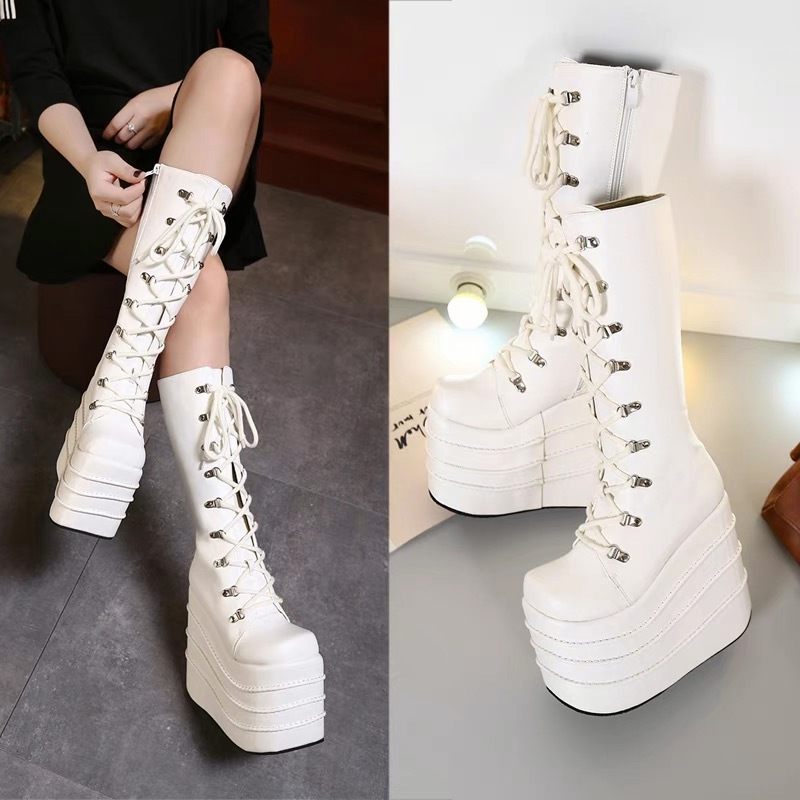 Big Size 34-43 Womens Fashion Punk Style White/Black Cosplay Boots ...