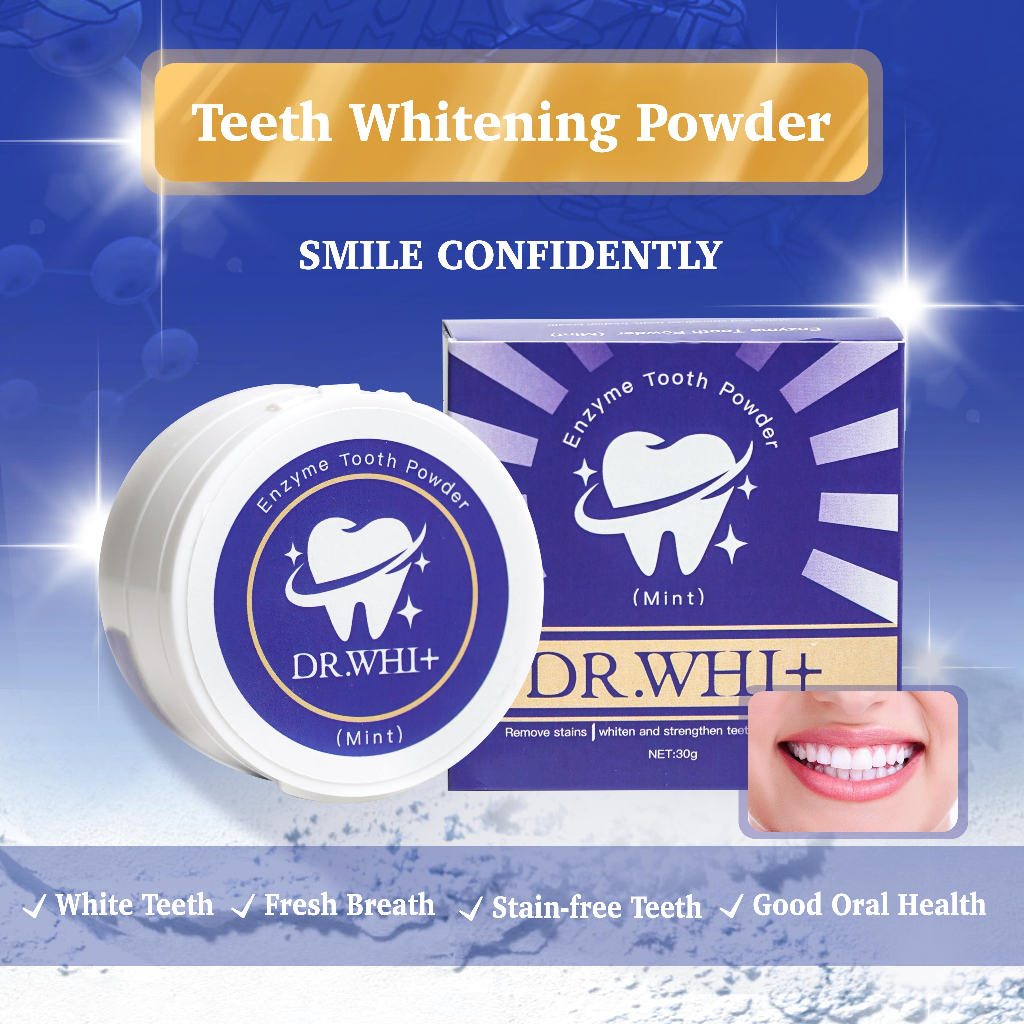 DR.WHI+ Enzyme Tooth Powder Teeth Whitening with Pearl Powder 30g Mint ...