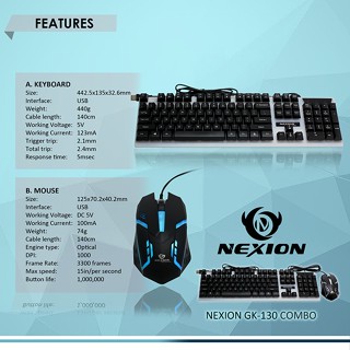 NEXION GK-130 GAMING KEYBOARD AND MOUSE COMBO RGB, USB WIRED, BLACK ...
