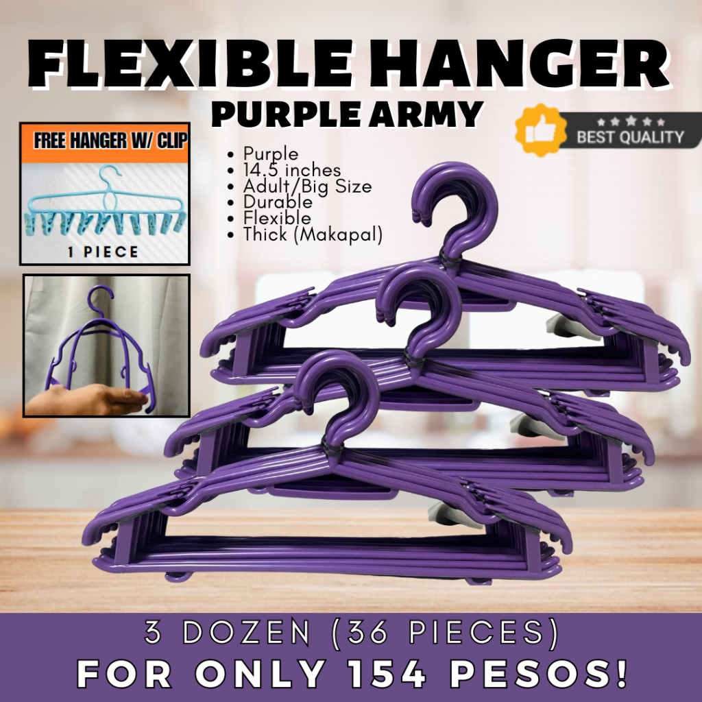 3 Dozens for 154 (36pcs) Purple Violet Army Unbreakable Flexible Hanger ...