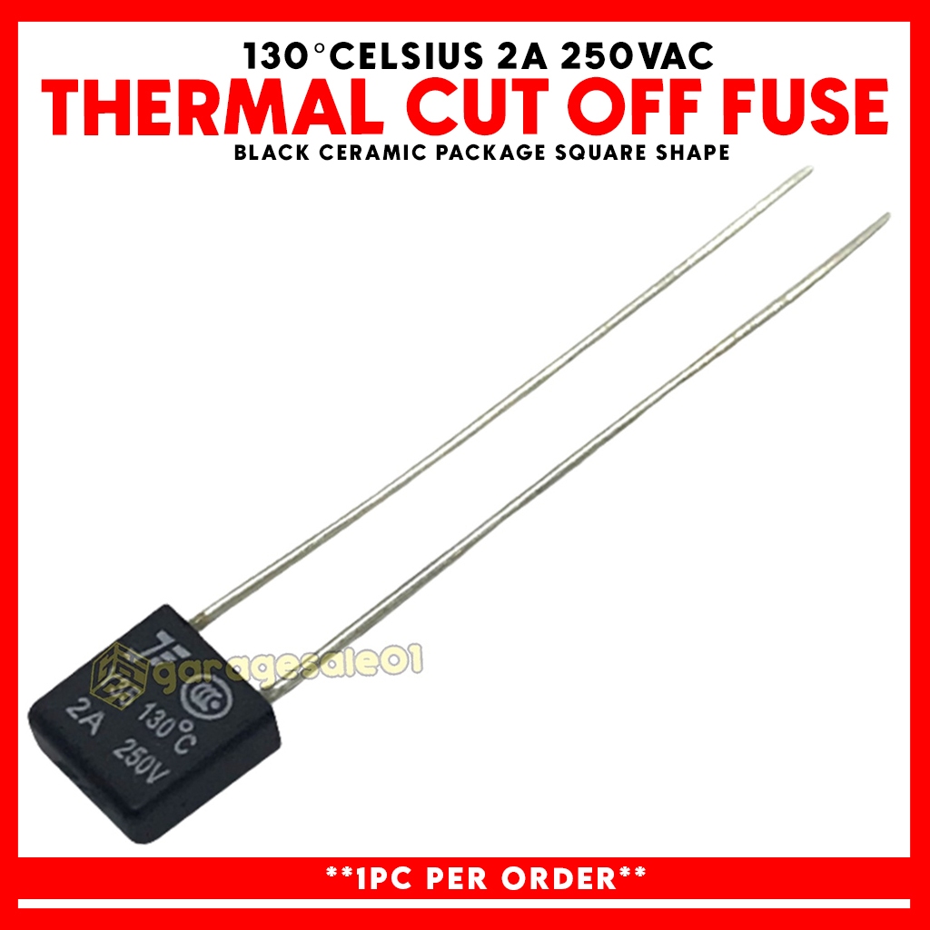 🟨Thermal Cutoff Fuse 130°Celsius 2A 250VAC Black Ceramic Package Square ...