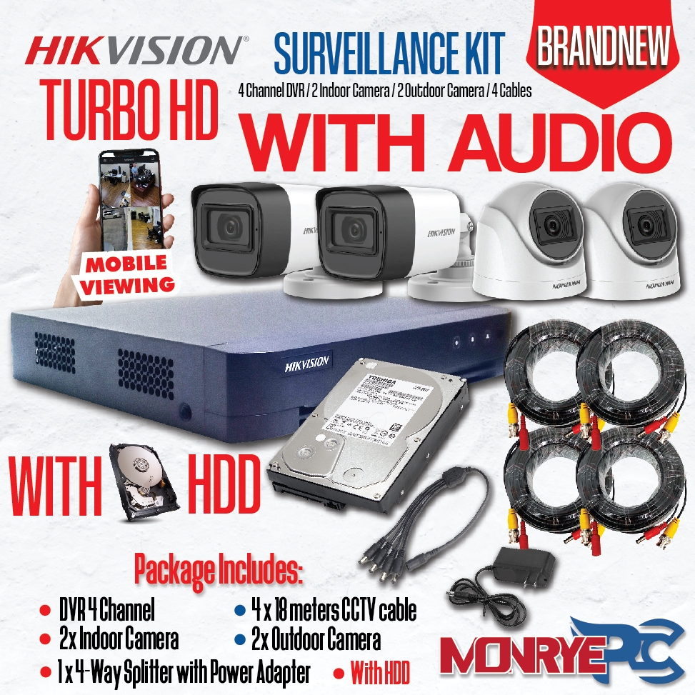 HIKVISION CCTV KIT WITH AUDIO / BRAND NEW DVR 4 Channel / WITH HARD ...