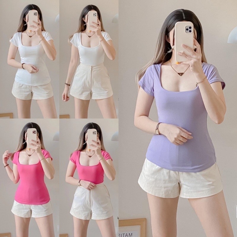 Kreme Square Neck Double Lining Full Length Womens Tops Seamless Medium ...
