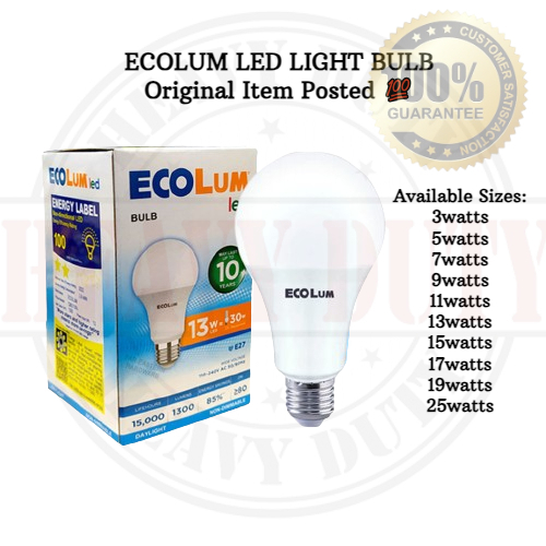 ECOLUM LED LIGHT BULB - 3w, 5w, 7w, 9w, 11w, 13w, 15w, 17w, 19w ...