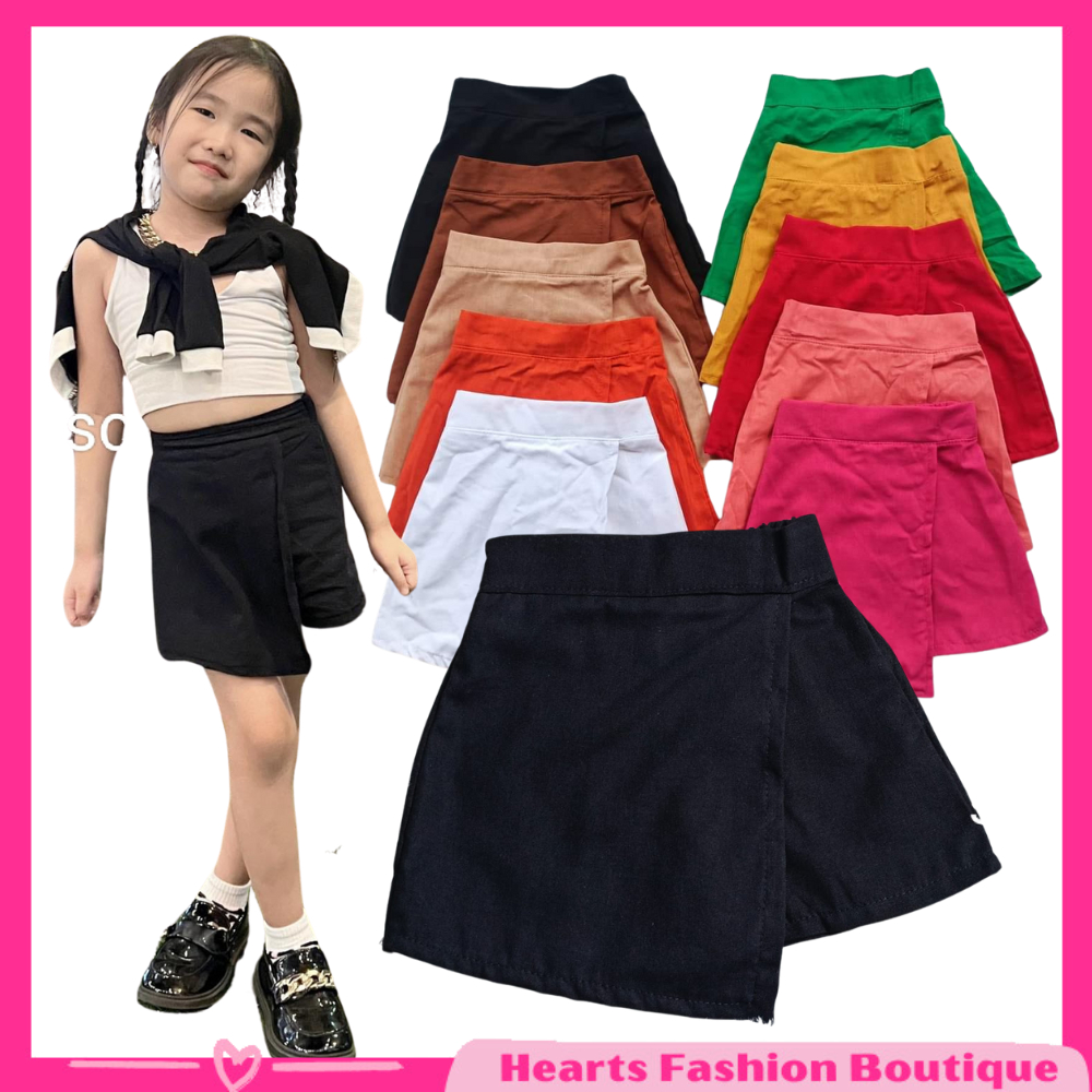 Little Hearts Cotton Linen Skort for Girls Kids Macarena Shorts Skirt ...