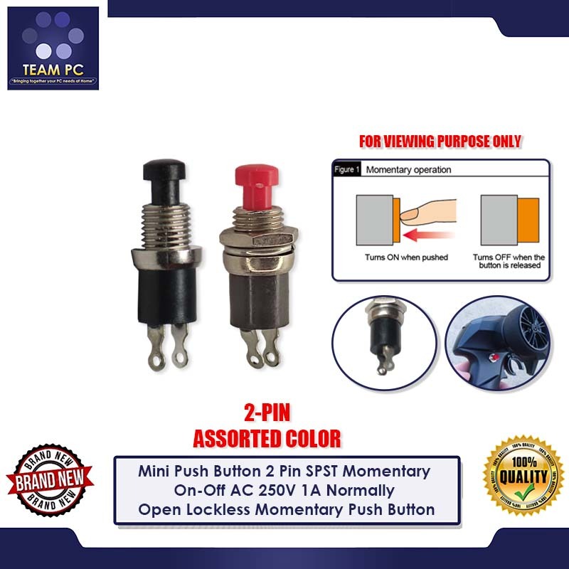 Mini Push Button 2 Pin SPST Momentary On-Off AC 250V 1A Normally Open ...