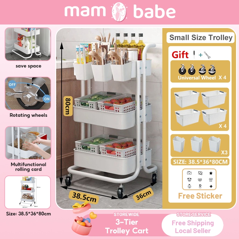 3 Tier Trolley Cart Organizer Heavy Duty Rolling Utility Cart with ...