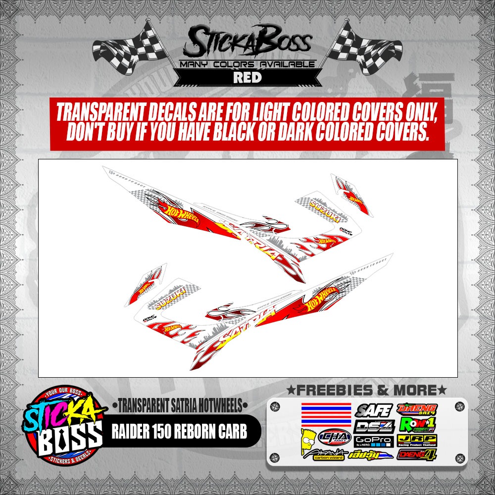RAIDER 150 REBORN CARB DECALS ( TRANSPARENT SATRIA HOTWHEELS )【WITH ...
