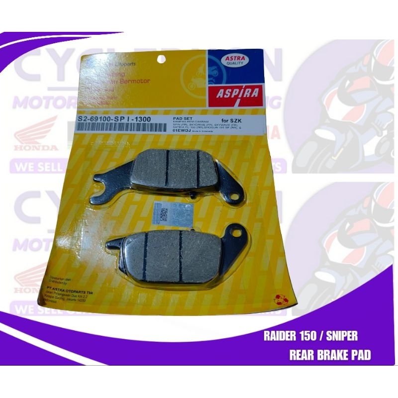 REAR BRAKE PAD RAIDER 150 / SNIPER 150 ASPIRA | Shopee Philippines