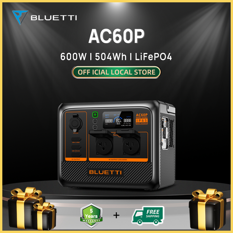 Bluetti AC60P LiFePO4 600W/504Wh Portable Power Station Solar Generator Waterproof and Dustproof ...