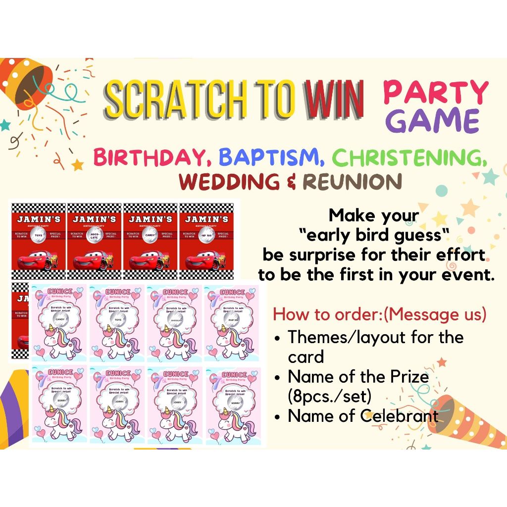 Personalized Scratch card Party game for Birthday, Christening, Wedding ...