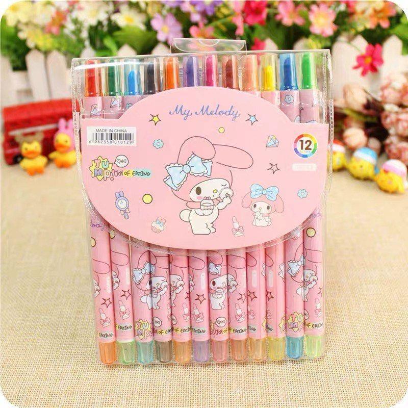 12 Colors Cute Character Long Twistable Rolling Crayons | Shopee ...