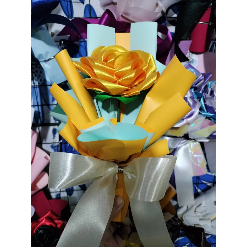 Single Stem Satin Rose Bouquet WITH FREE CARD | Shopee Philippines