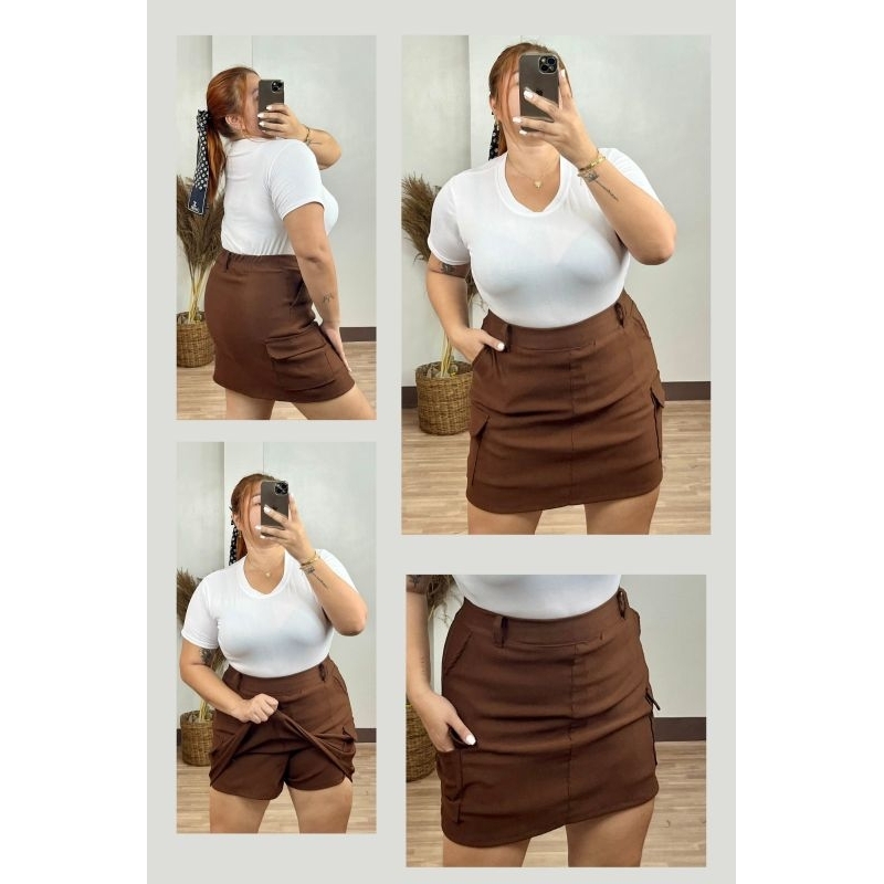 Plus size jacklyn woven cargo skirts with attach short(4pockets ...