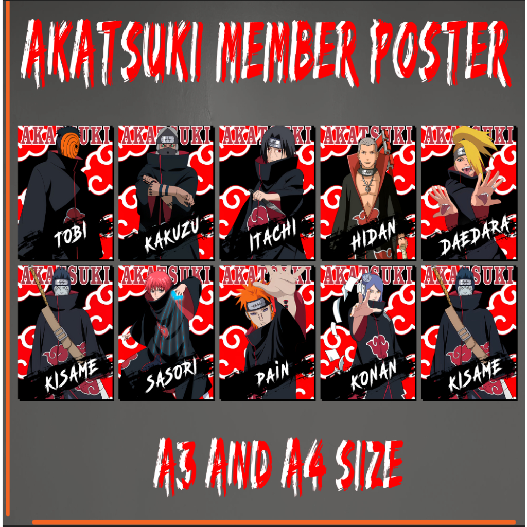 AKATSUKI MEMBER POSTER (10 PCS) A3 AND A4 SET | Shopee Philippines