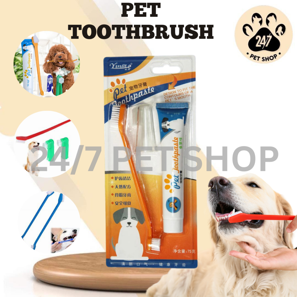 Pet Toothbrush Set w/ Toothpaste Dogs Cats Pet Essentials Dog Cat Oral ...