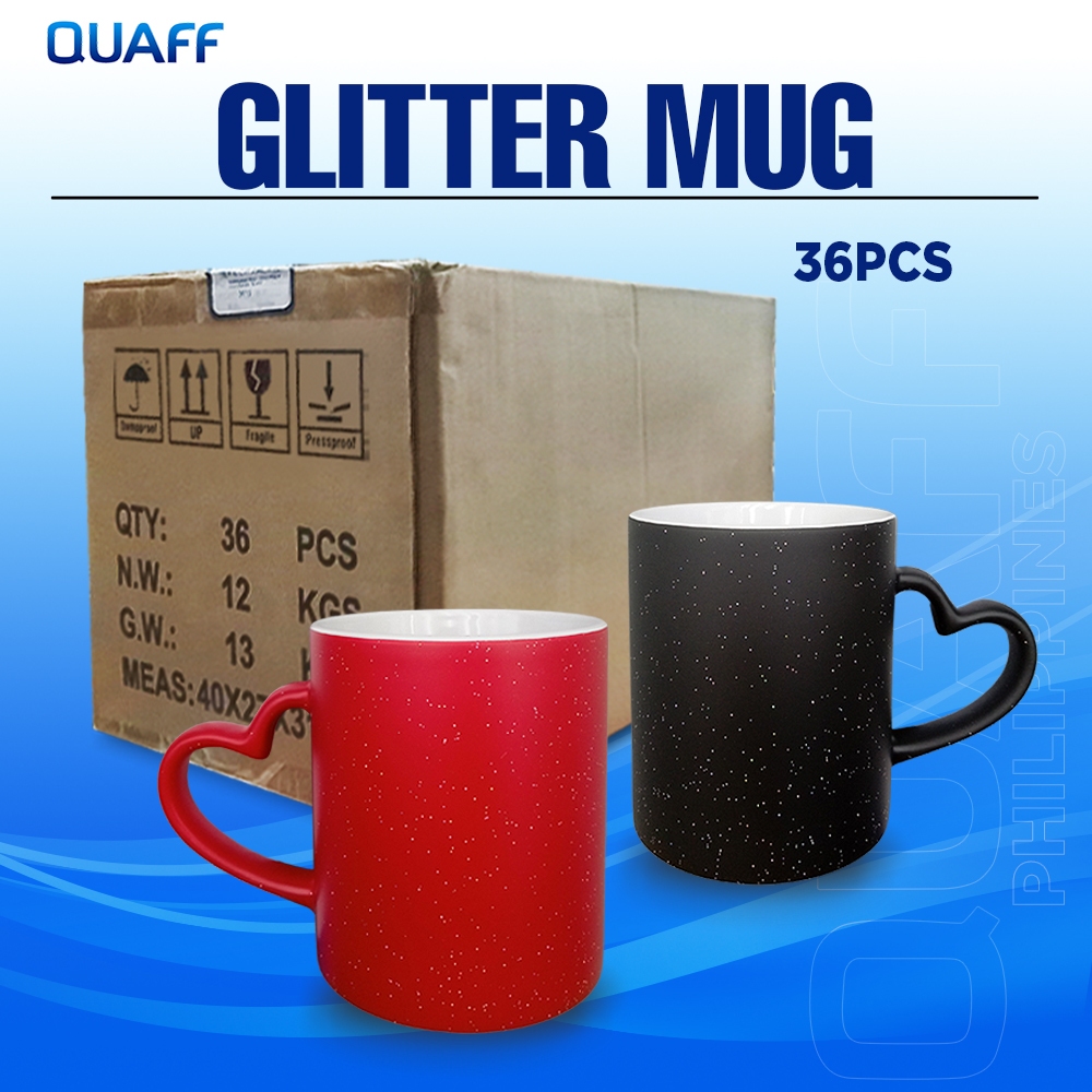 11oz QUAFF Sublimation Glitter Magic Mug w/ Heart Handle Sublimation ...