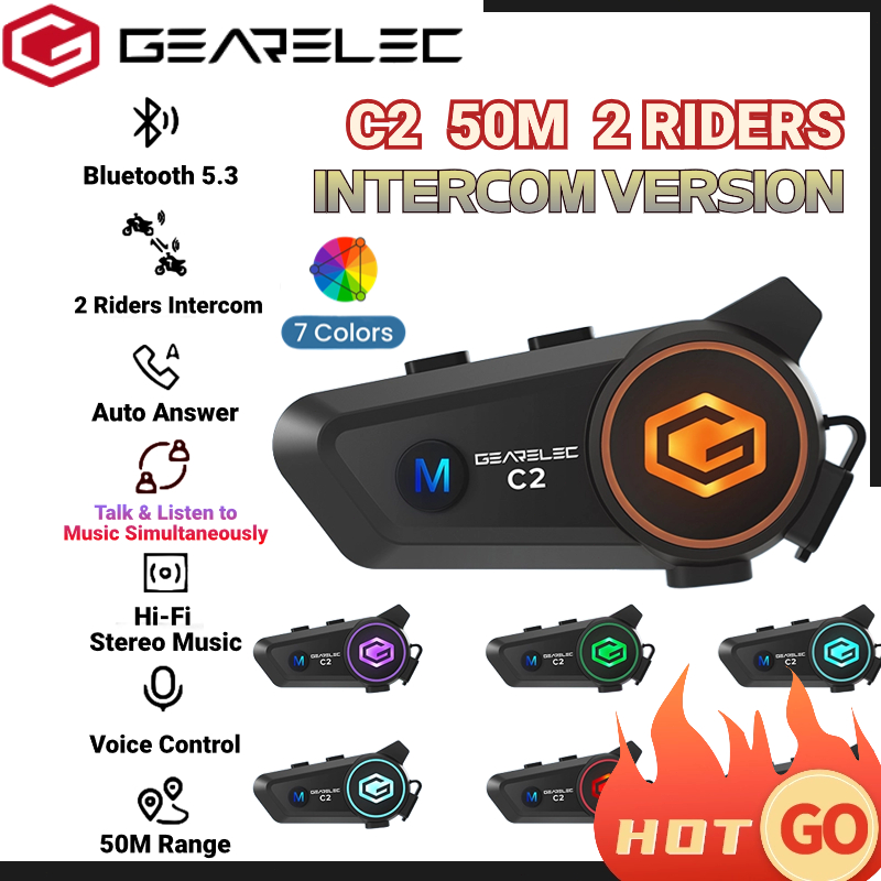 GEARELEC C2 Motorcycle Helmet Intercom Headset For 2 Riders For Talk ...