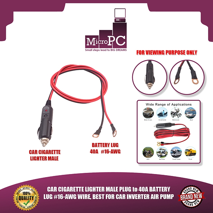 MICRO PC CAR CIGARETTE LIGHTER MALE PLUG to 40A BATTERY LUG #16-AWG ...
