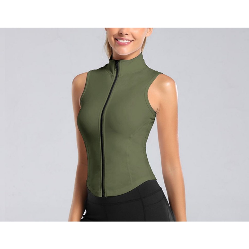 Woman Yoga Vest Sleeveless Sport Zipper Tights Sweat Absorbent Quick