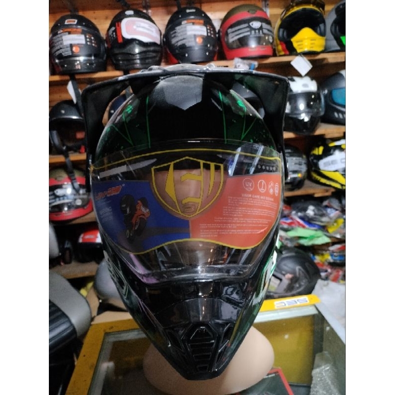 Lev3 Helmet Motard Full face Dual Visor Black/Green | Shopee Philippines