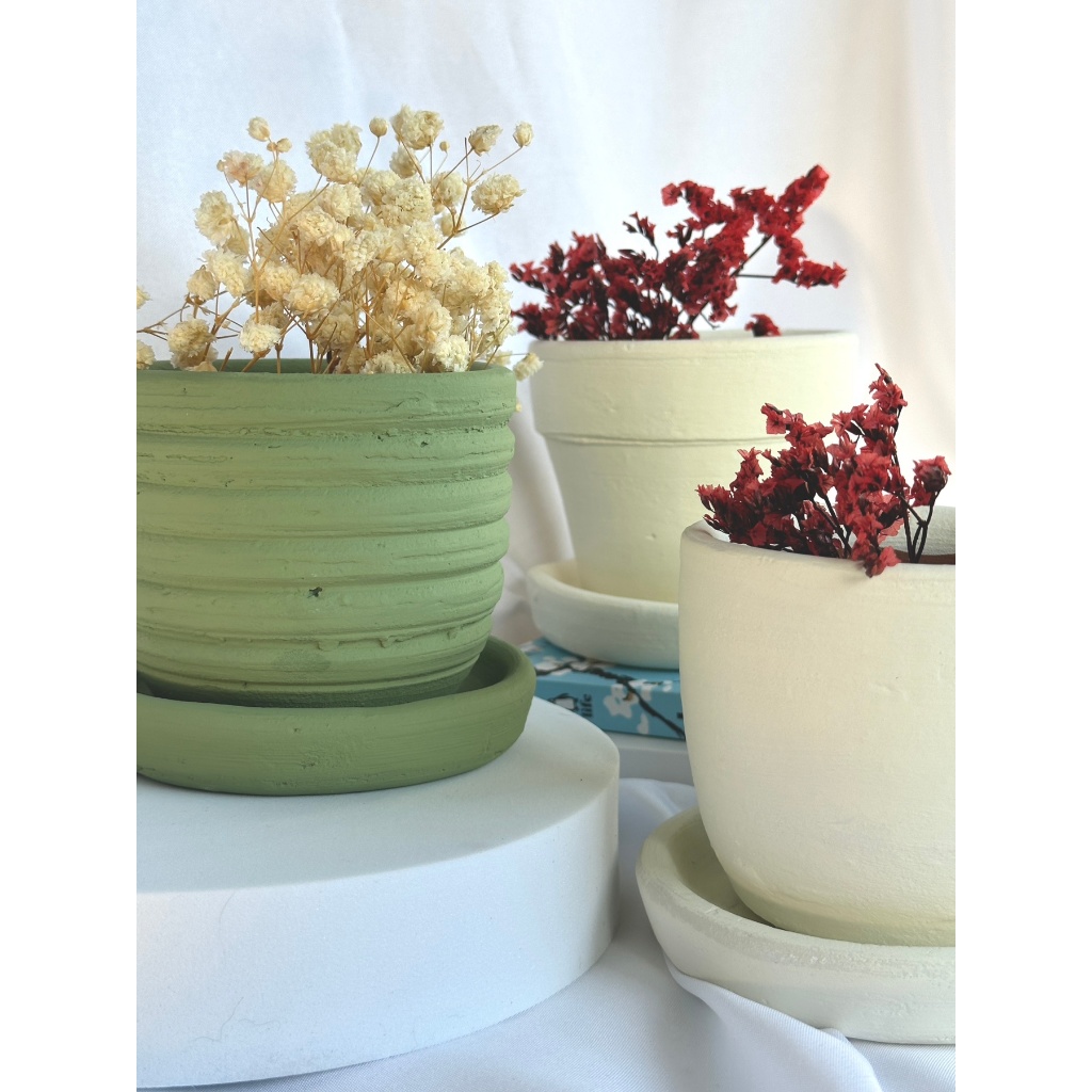 Small Painted Clay Pot with Catch Plate for Plants (3" x 3") | Shopee ...