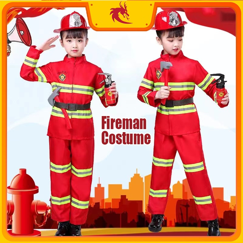 Fireman Costume for Kids Boys Firefighter Career Uniform Work Cosplay ...