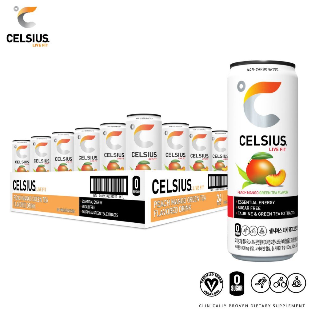 CELSIUS ENERGY DRINK PEACH MANGO GREEN TEA 1 CASE/24 CANS | Shopee ...