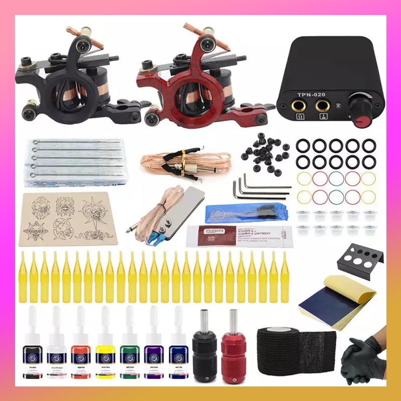 Complete Tattoo Kit Set 2 Coil Tattoo Machine Power Grip Body Art Tool ...