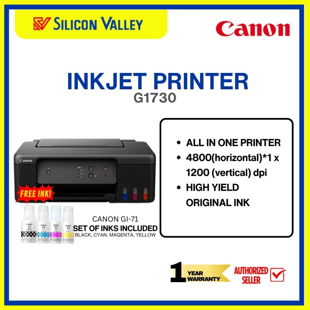 Canon PIXMA G1730 Refillable Ink Tank Printer with Low-cost Ink Bottles ...