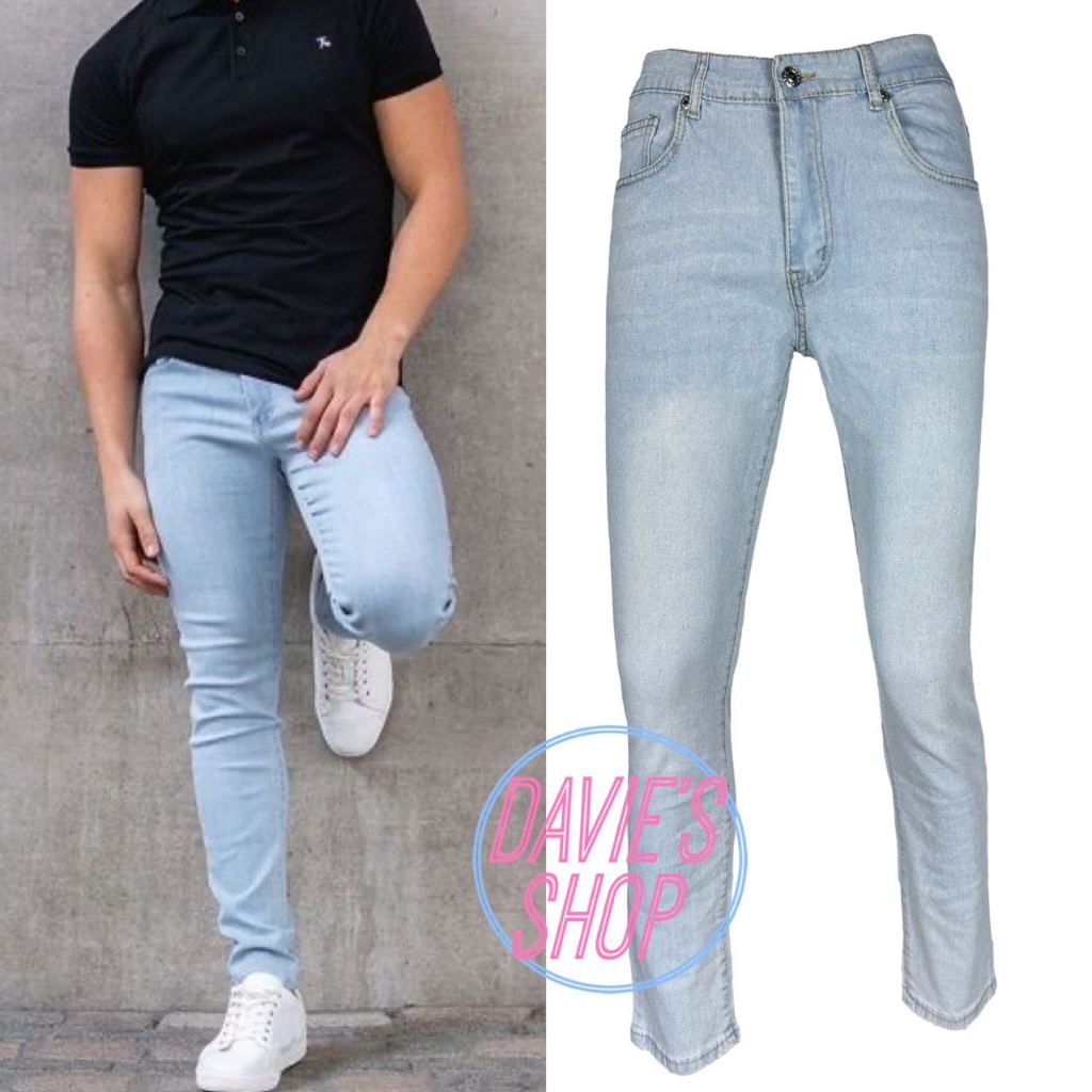 Men Stretchable Light Blue Denim Jeans Skinny Cut Korean Fashion Men’s ...