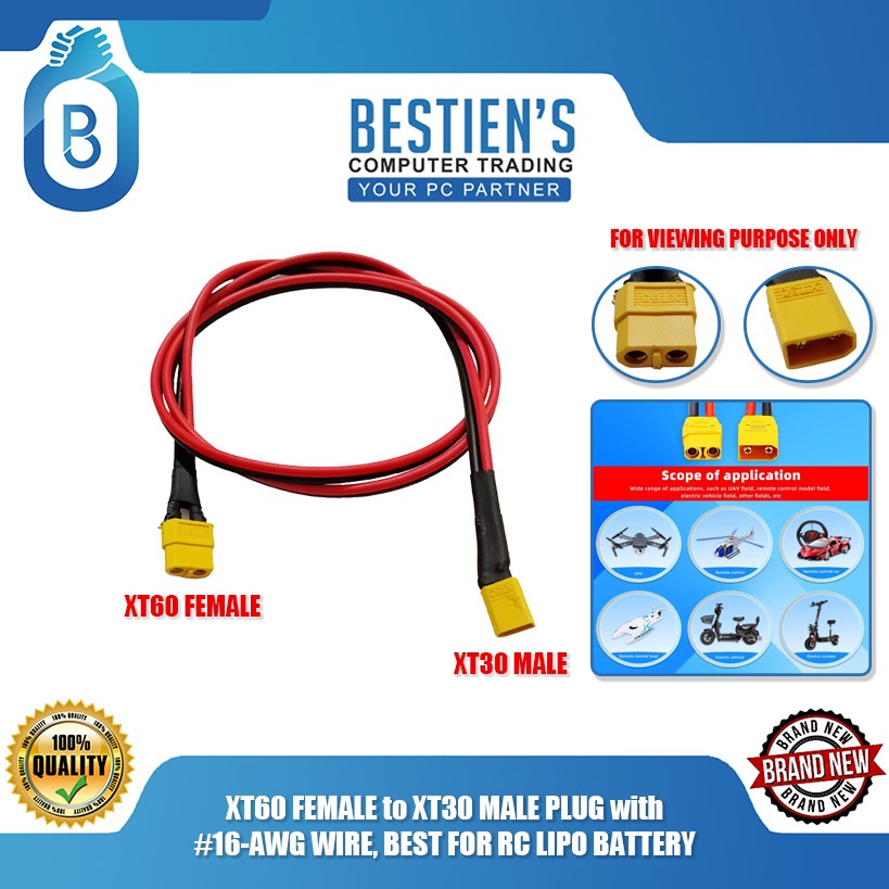 XT60 FEMALE to XT30 MALE PLUG with #16-AWG WIRE, BEST FOR RC LIPO ...