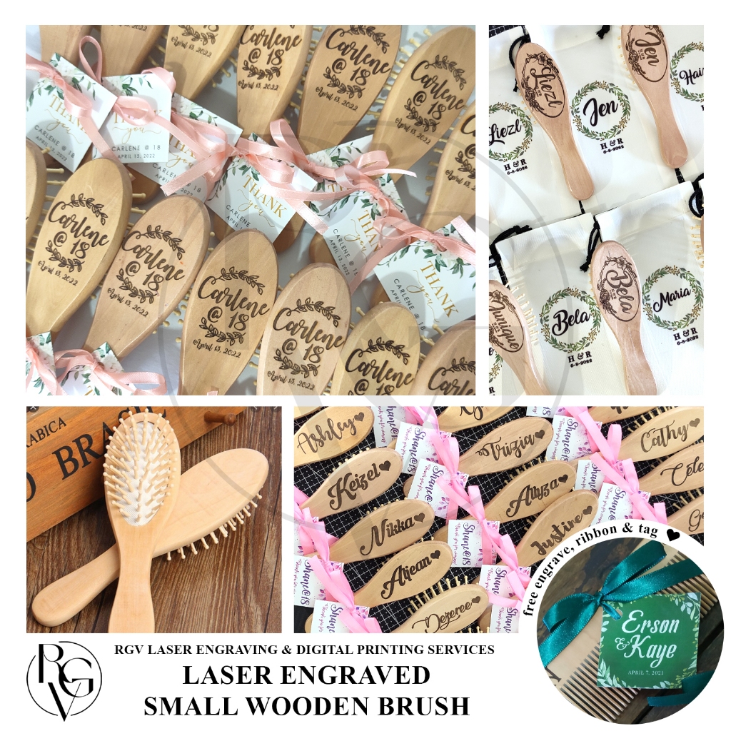 Laser Engraved Small Wooden Hair Brush Personalized | Shopee Philippines