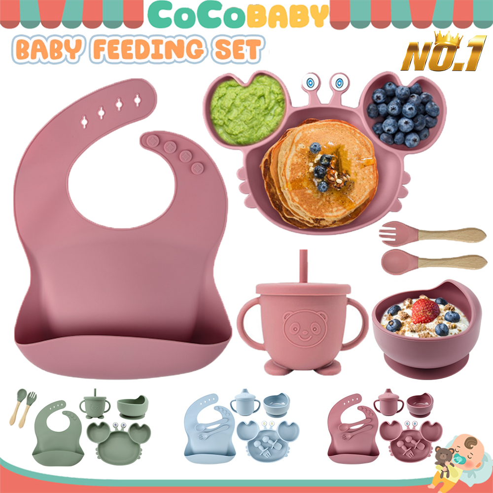 Silicone Baby Feeding Set 6pcs Baby Plate Set Toddler Silicon Bib ...