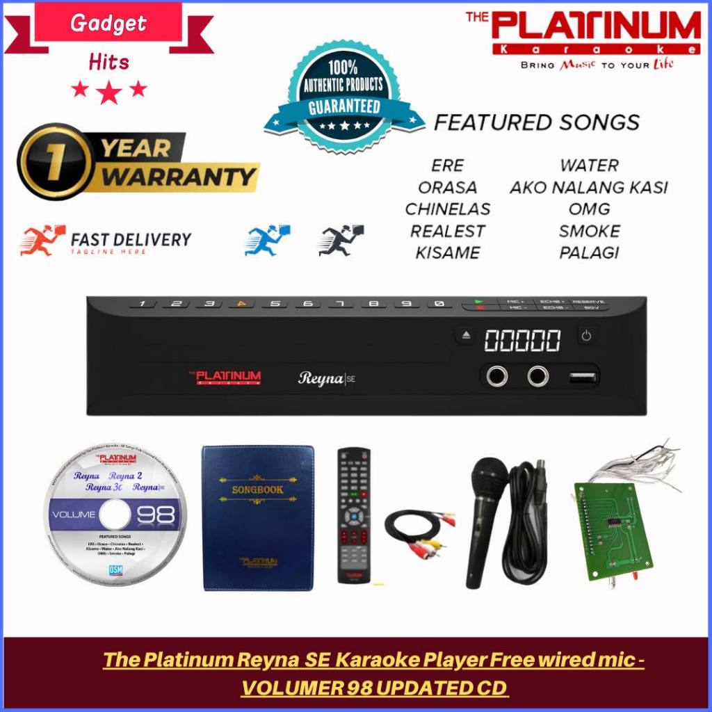 The Platinum Reyna SE Professional Karaoke Player with Free Wired Mic -VOLUME 98 UPDATED CD ...