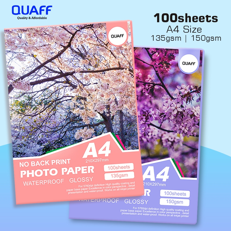 QUAFF Photo Paper A4 No Back Print 135GSM l 150GSM（100sheets/pack ...