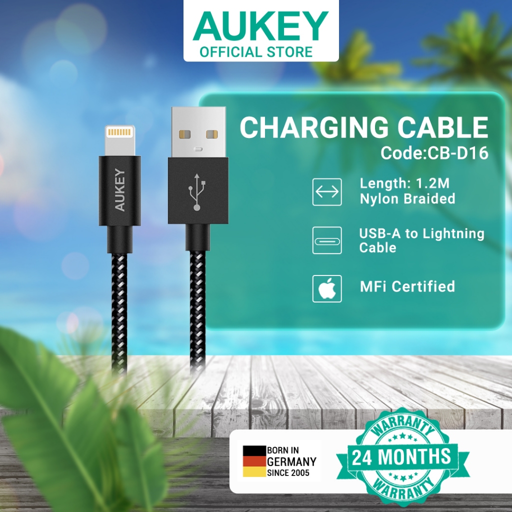 AUKEY OPEN BOX CB-D16 MFI Nylon Braided Apple Lightning Cable 1.2m iPhone iPad Pro | Shopee ...
