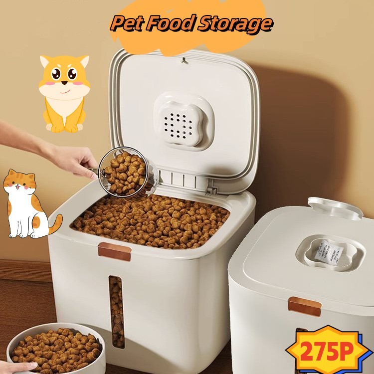 Pet Food Storage Container with Measuring Cup Dog Cat Food Storage Box Moisture-Proof Pet feeder ...